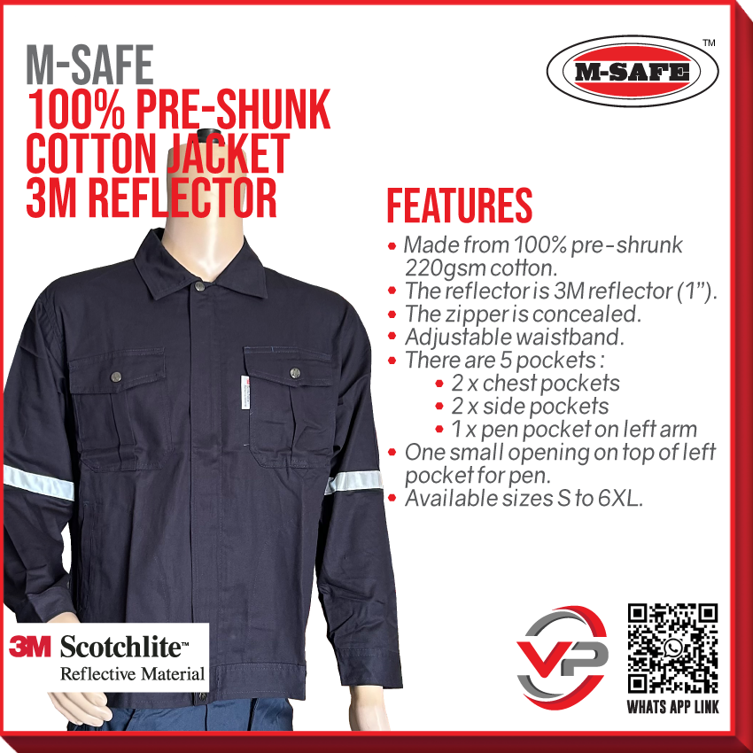 M-SAFE 100% PRE-SHRUNK COTTON JACKET NAVY BLUE C/W 3M REFLECTOR ...