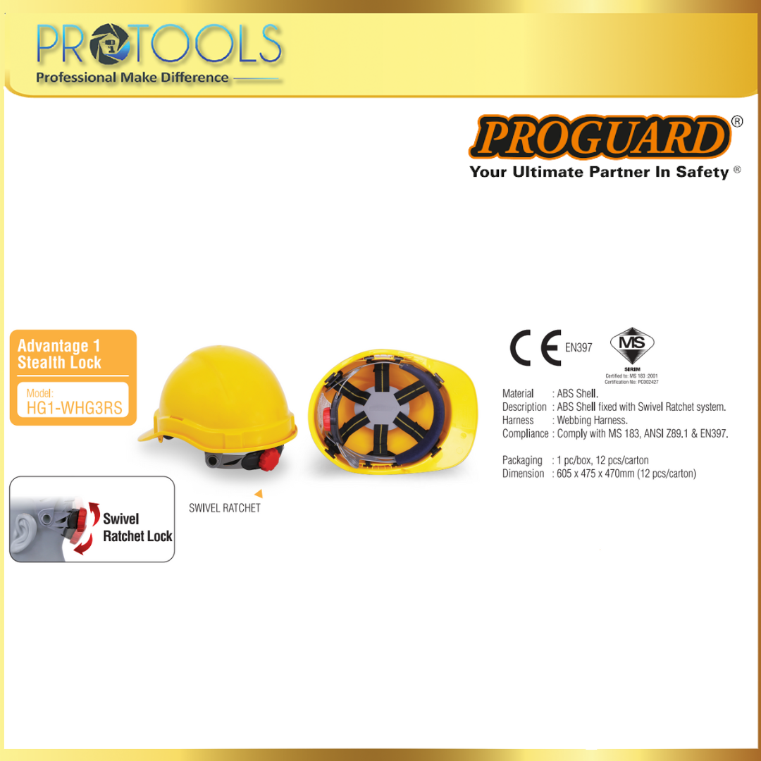PROGUARD Advantage 1 Stealth Lock Safety Helmet Model: HG1-WHG3RS ...