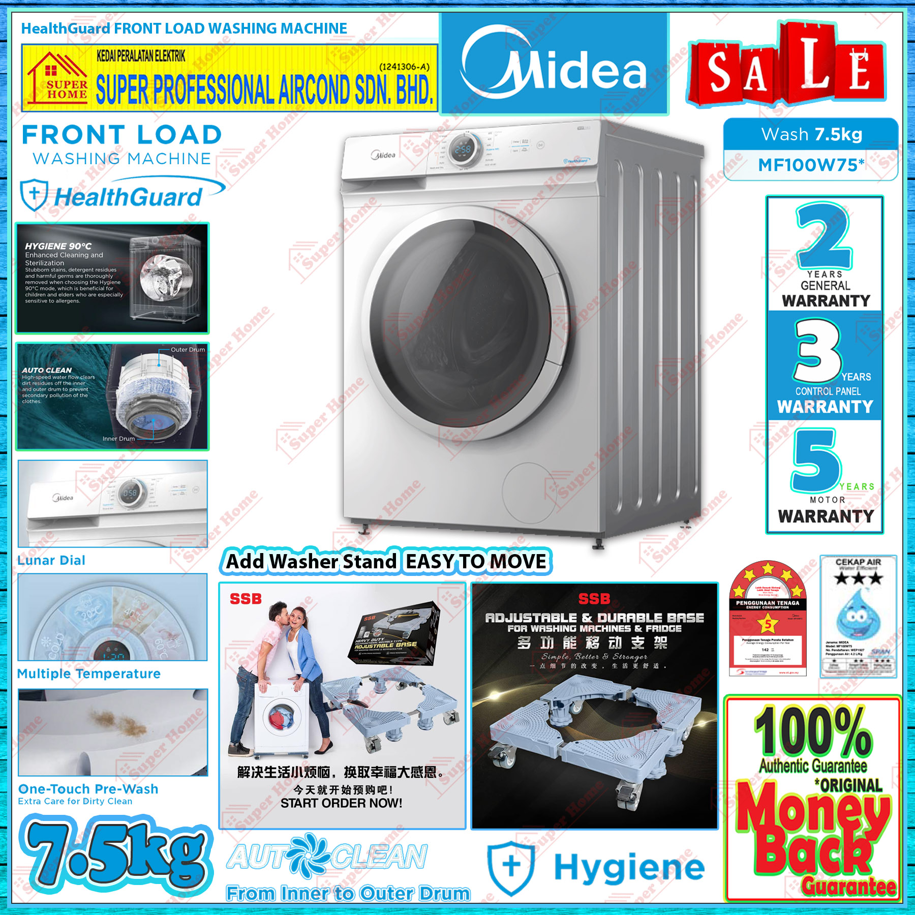 Midea Washer Machine MF100W75 7.5kg Front Load Washer Machine | Shopee ...