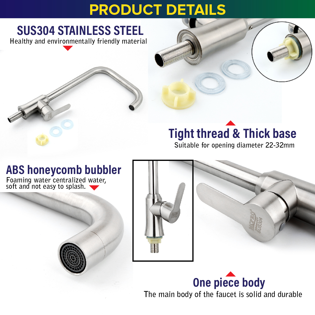 MCPRO Plus SUS304 Stainless Steel Kitchen Extra Big Faucet PILLAR SINK ...