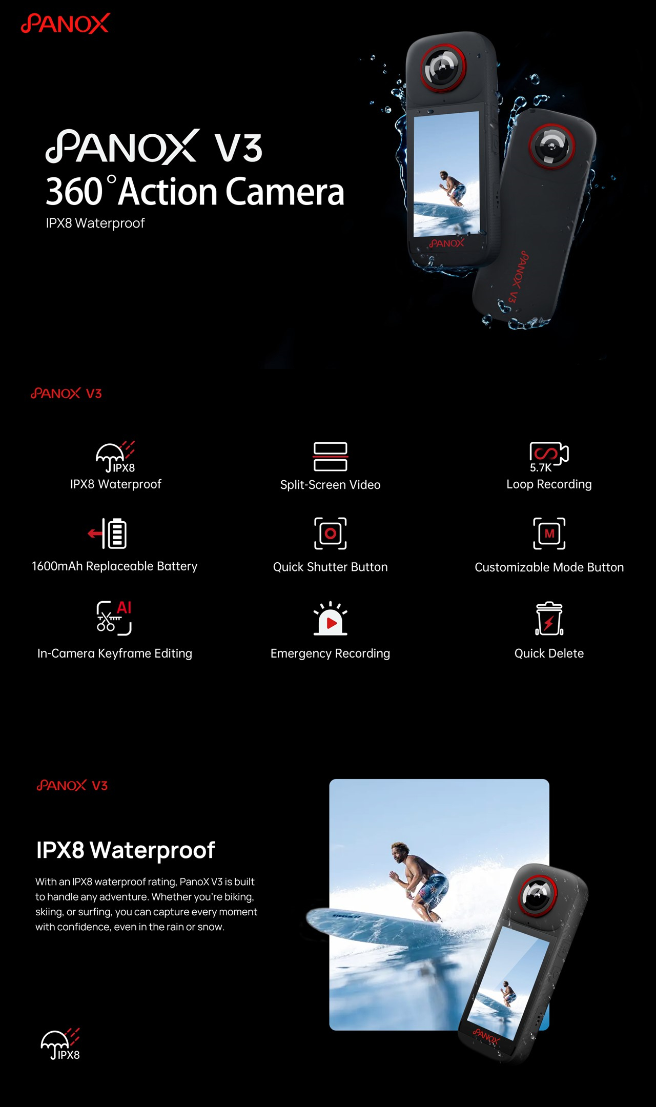 PanoX V3 360° 12K Action Camera IPX8 Waterproof | Shopee Malaysia