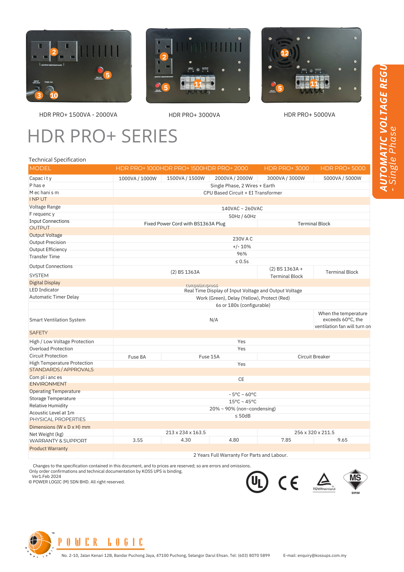 2KVA KOSS HDR Pro+ 2000 AVR AUTOMATIC VOLTAGE REGULATOR - - KOSS HDR ...