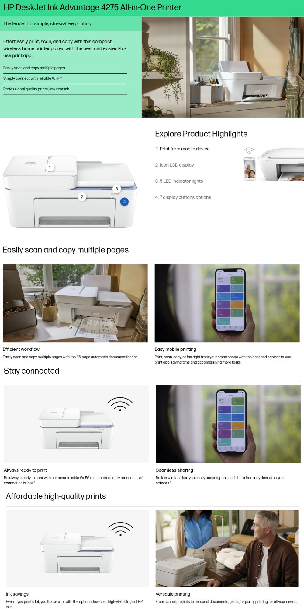 HP Deskjet Ink Advantage 4275 All In One Printer | 1200x1200 DPI | 8 ...
