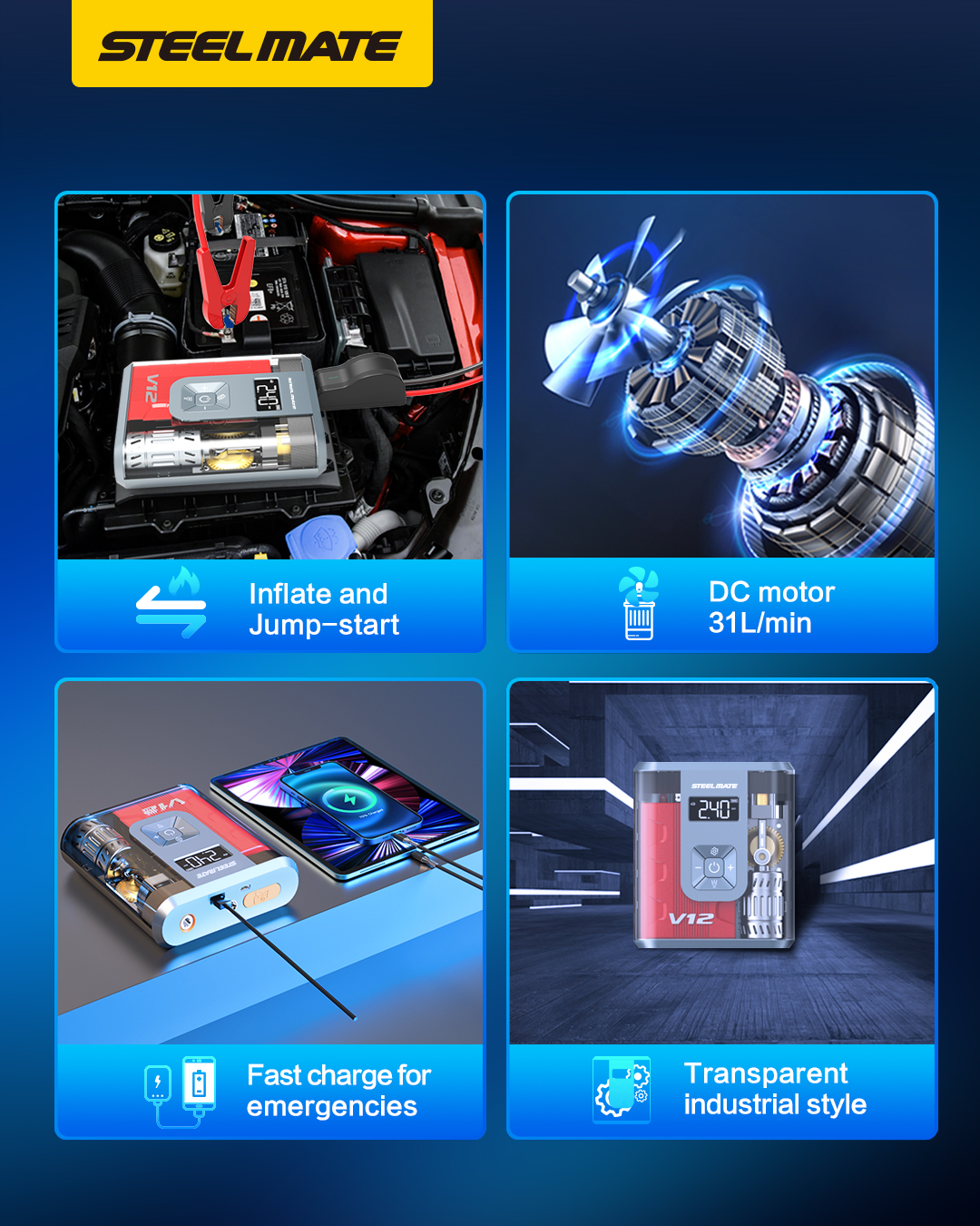 Steelmate 4 IN 1 Tire Inflator, Jump Starter, Portable Power bank ...