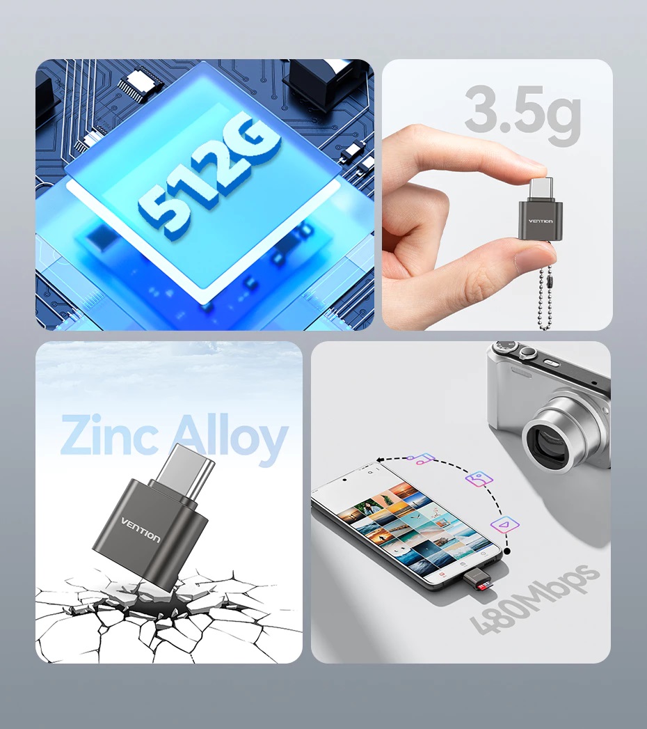 Vention Card Reader USB 2.0 Type C Zinc Alloy TF Card Reader With ...