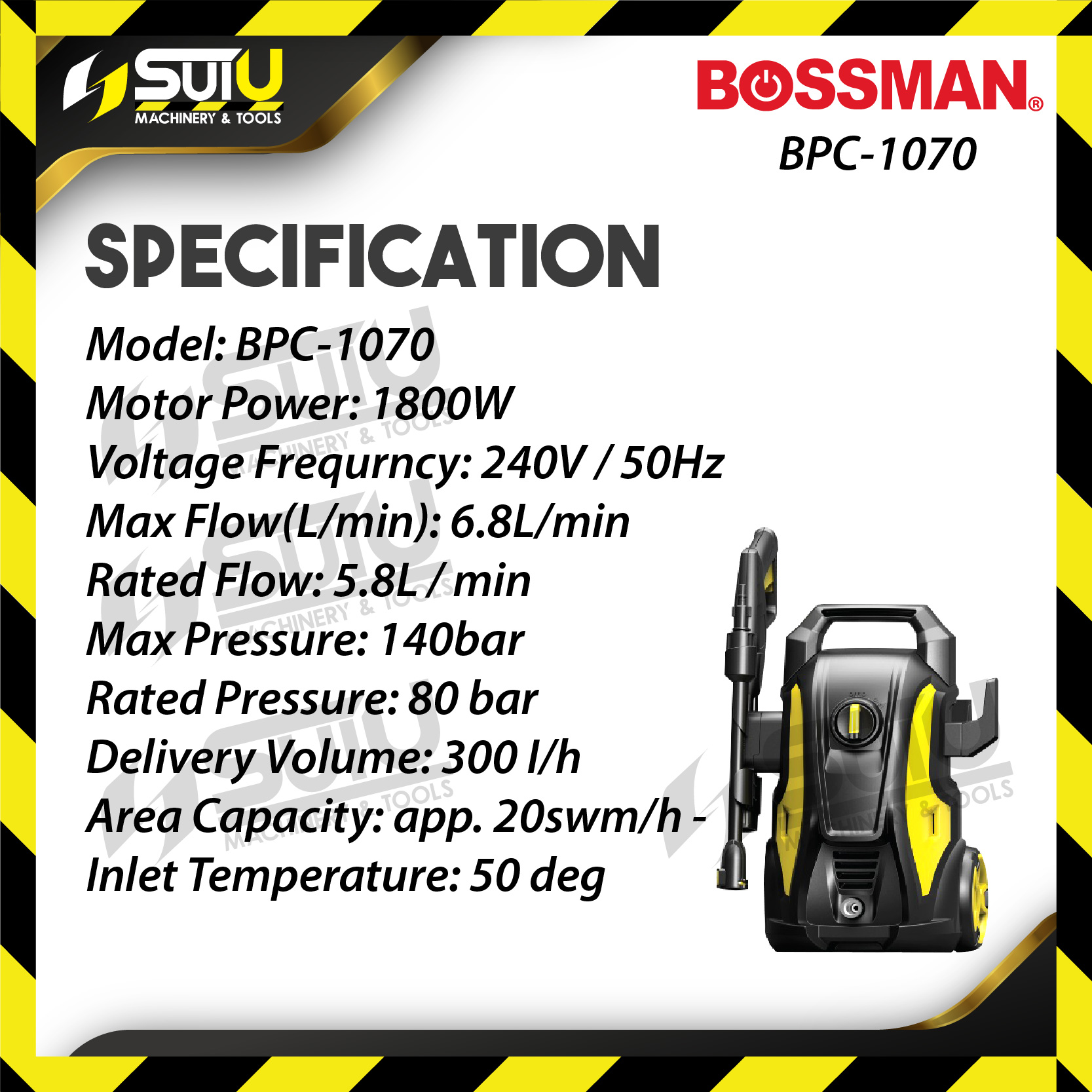 BOSSMAN BPC-1070 / BPC1070 140 Bar High Pressure Cleaner / Washer ...