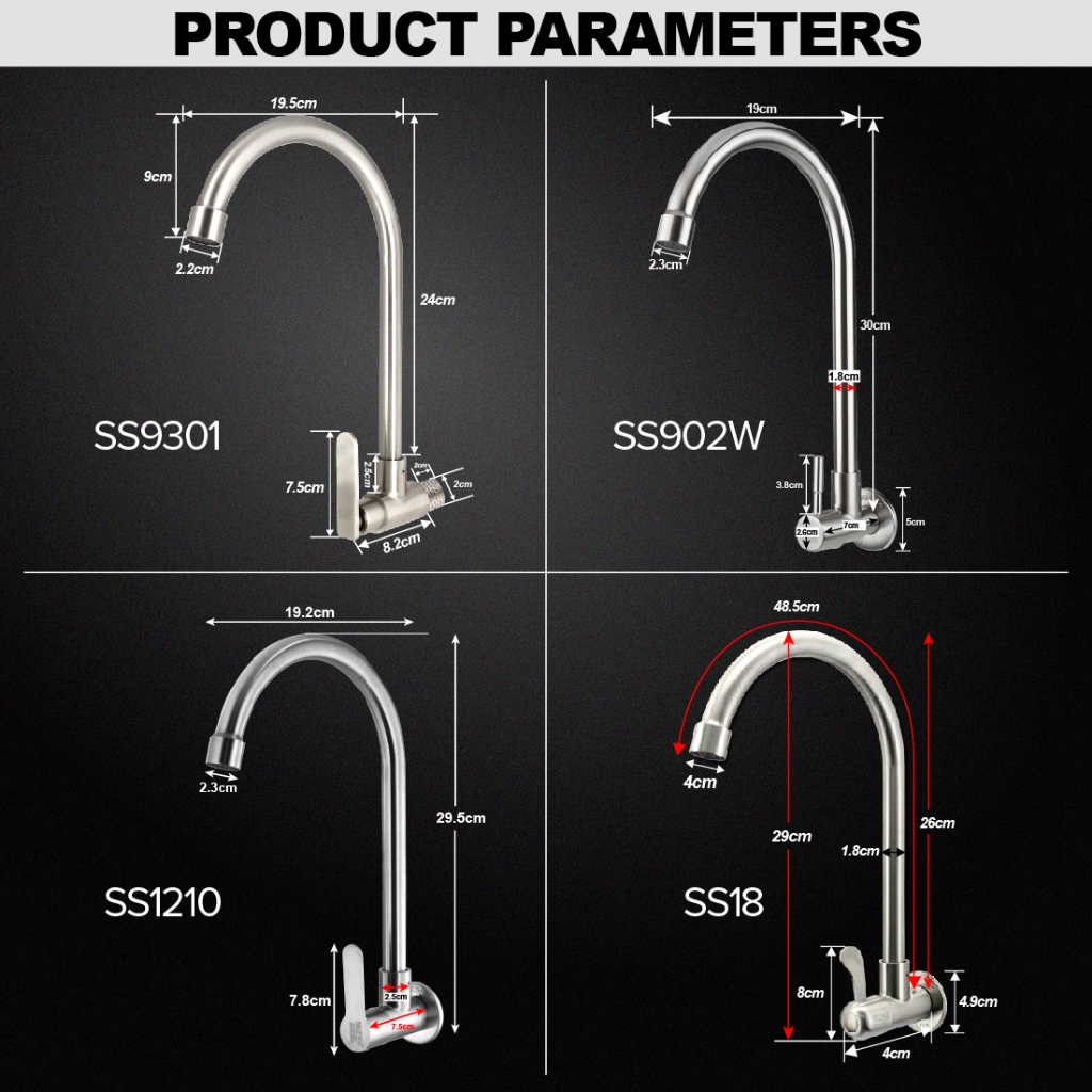 MCPRO Faucet WALL SINK TAP SS9301/SS1210/SS902W/SS18/SS612/SS613/SS614 ...