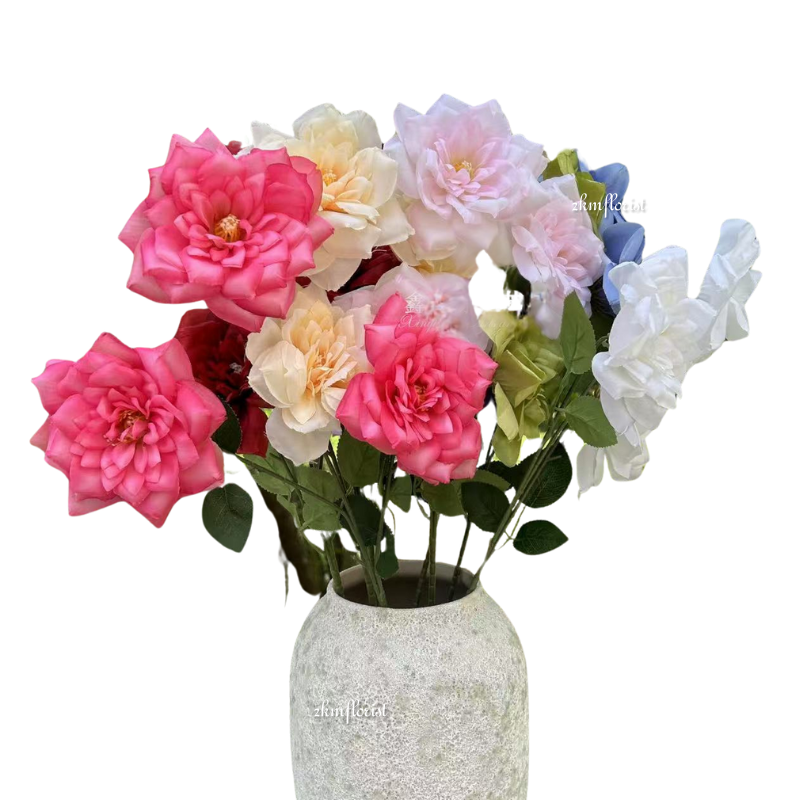 (3HEADS) JEWEL ROSE FLOWER Artificial Fake Plant Bouquet Plastic ...