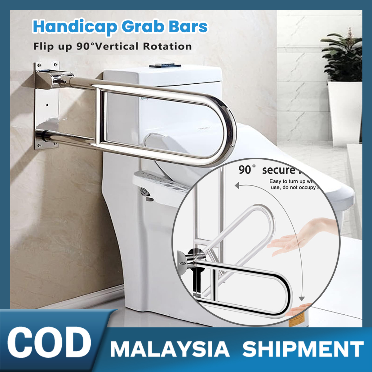 304 Stainless Steel Flip-Up Handicap Bathroom Fold Down Toilet Grab ...