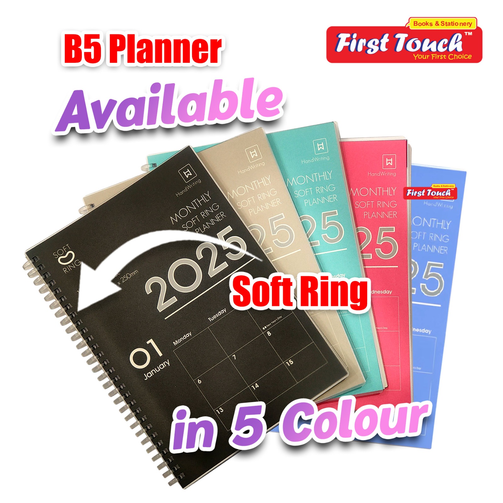 Diary 2025 Monthy Planner Soft Ring A5 / B5 Note Book Handwriting Diari ...