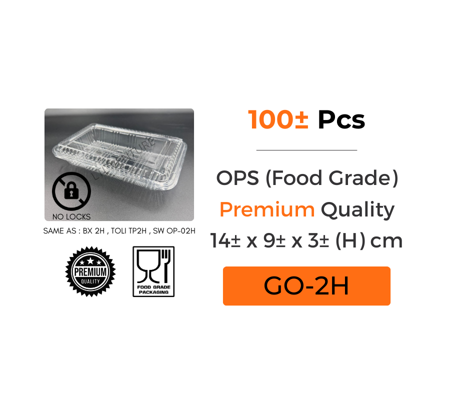 (100Pcs) OPS GO-2H Bakery Box Clear/Transparent GC OPS Kuih Tray/Same As Benxon OP2H/TOLI TP-2H ...
