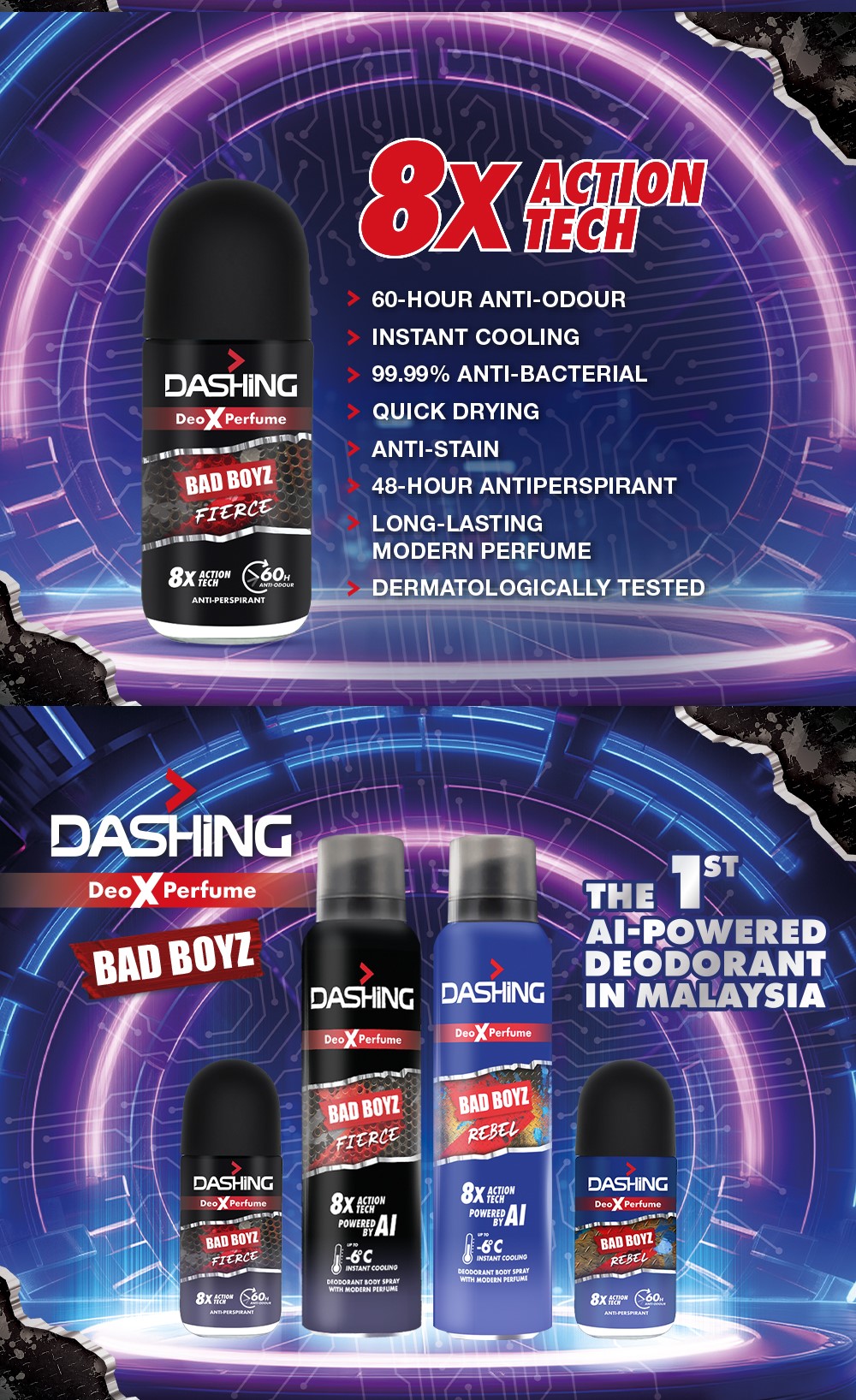 DASHING BAD BOYZ Deodorant Roll-On Fierce 50ml | Powered by AI | Long ...