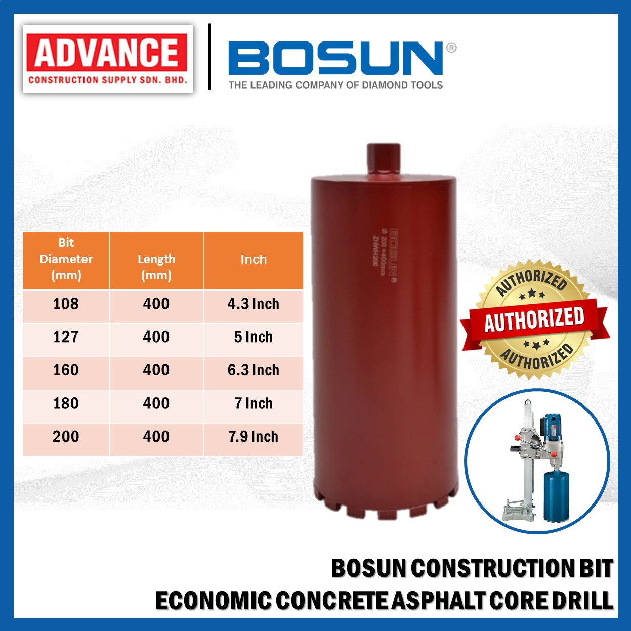 BOSUN Construction Bit Economic Concrete Asphalt Core Bit (18mm-200mm ...