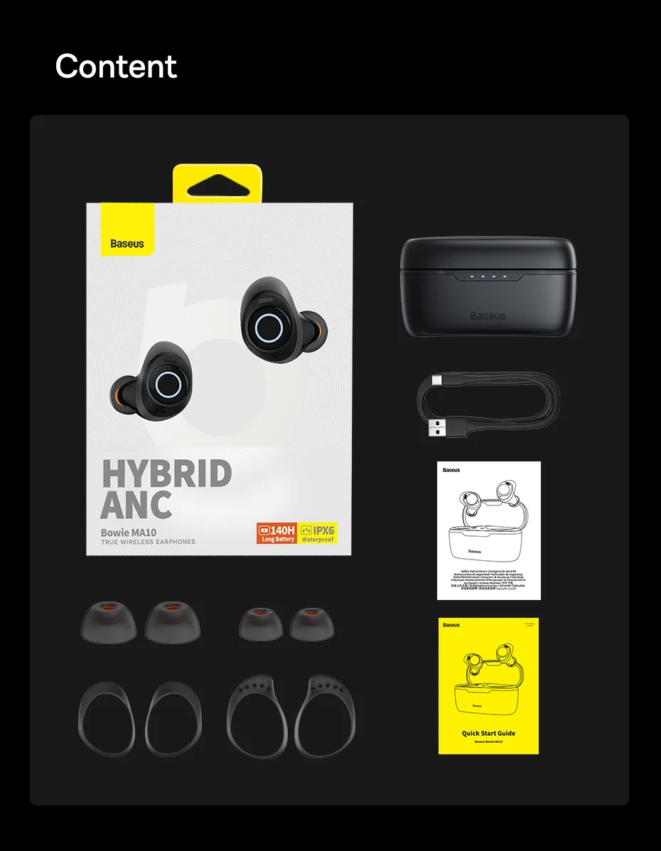 Baseus Bowie MA10/MA10 Pro ANC Wireless Earphone Bluetooth 5.3 48dB ...