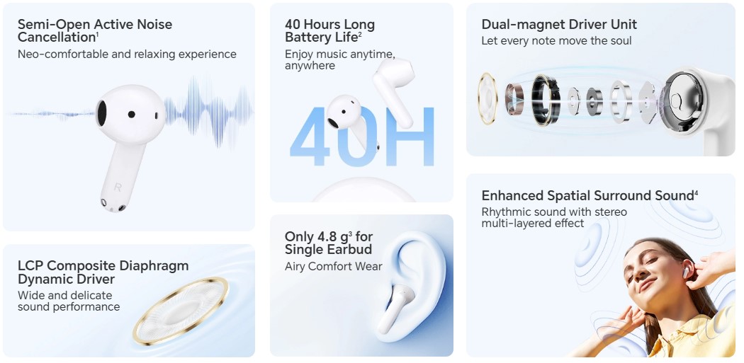 HONOR CHOICE Earbuds X7e l 40Hours Long Battery Life l Semi-Open Active ...