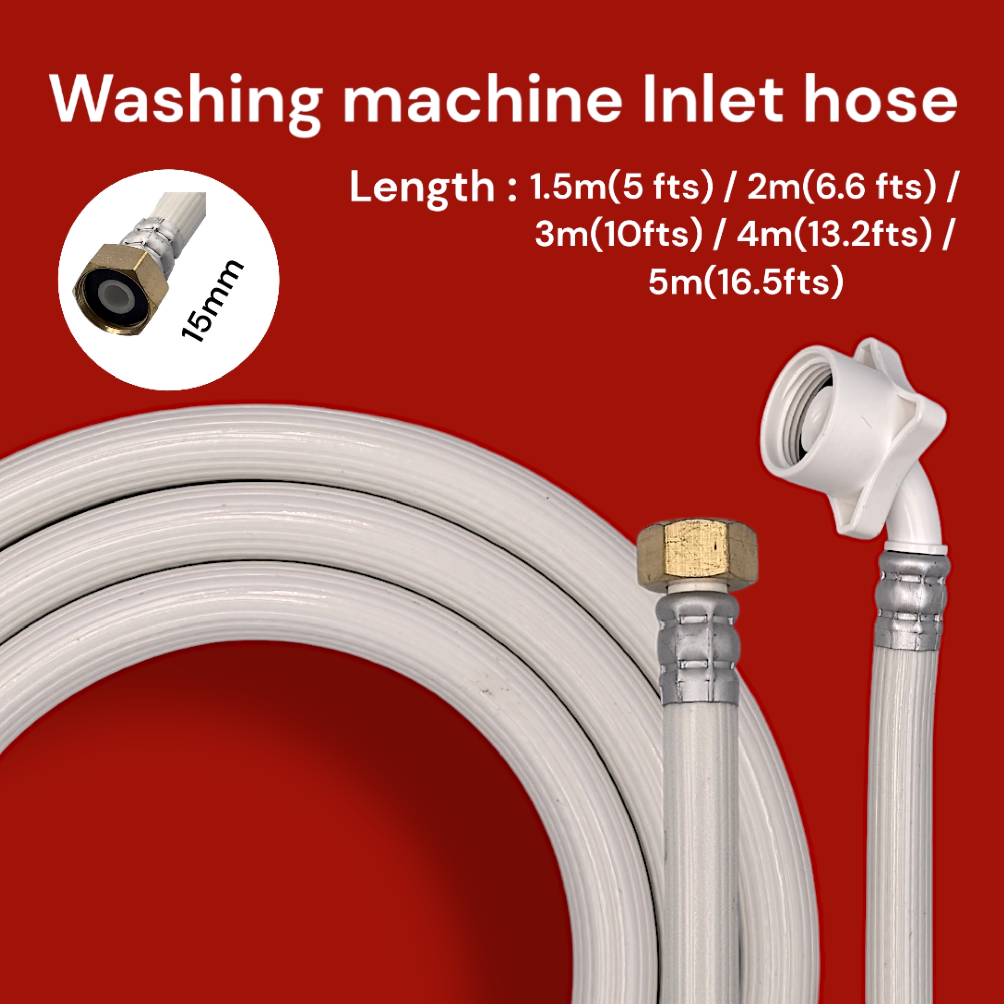 15MM Washing Machine Inlet Hose Paip Masuk Air Mesin Basuh (1.5 Meter ...