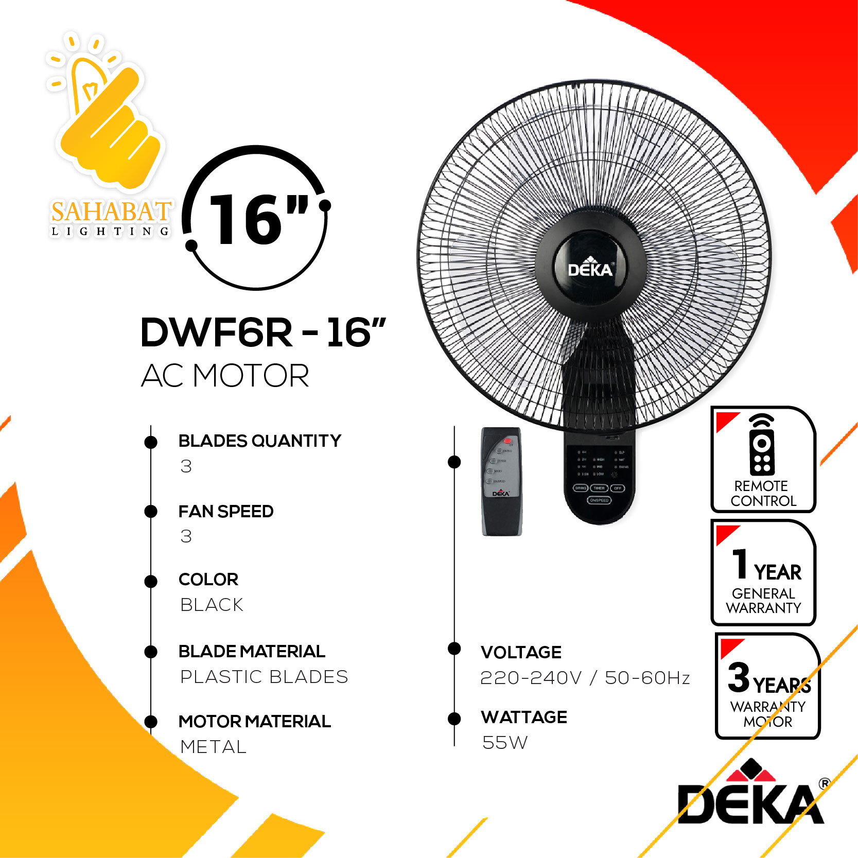 [SIRIM] NEW ARRIVAL DEKA DWF108/DWF208R DEKA DWF6R / WF3 Wall Fan 16 ...