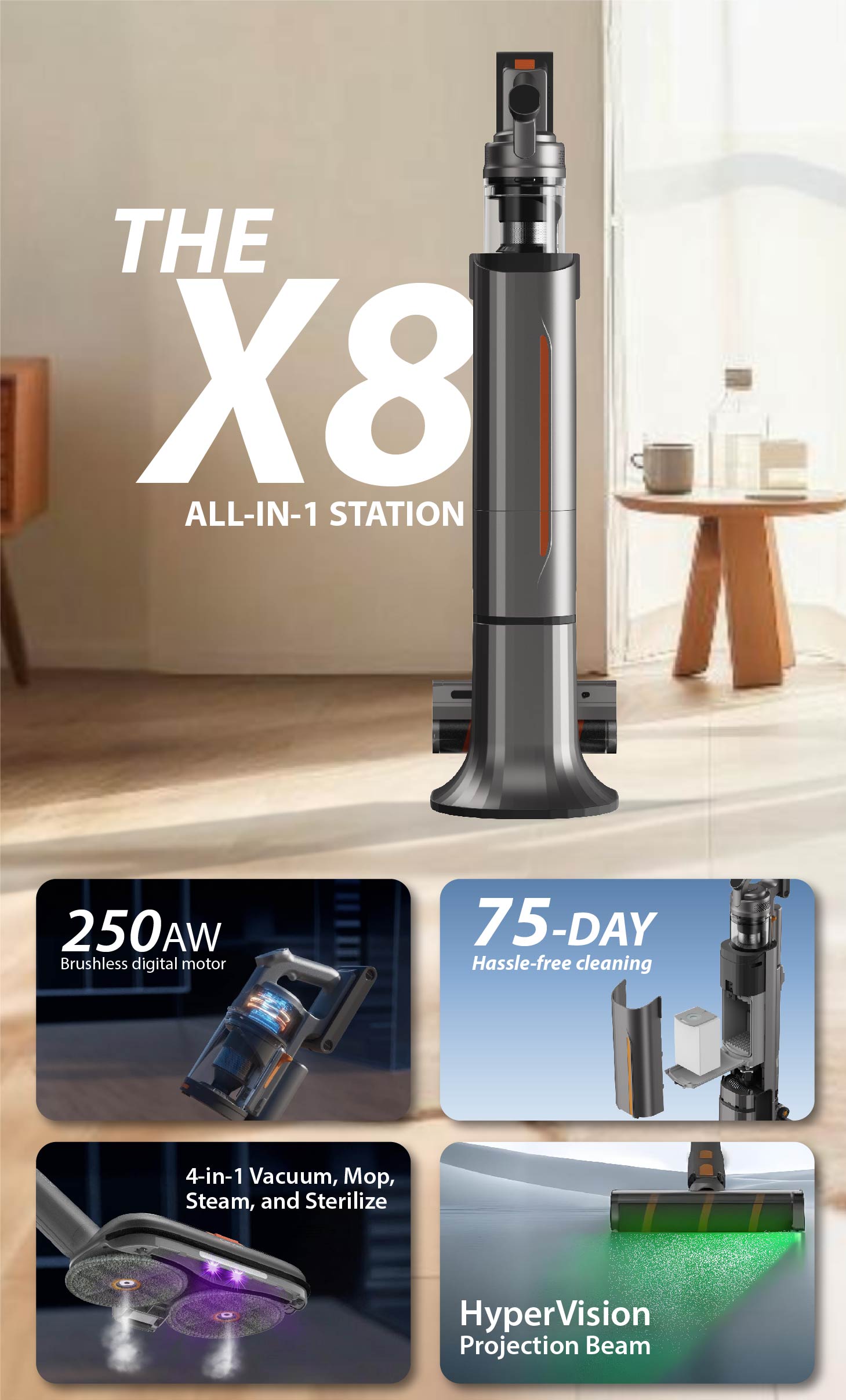 Corvan X8 All-in-1 Cordless Vacuum Cleaner| Steam Mop| UV Anti-Dust ...