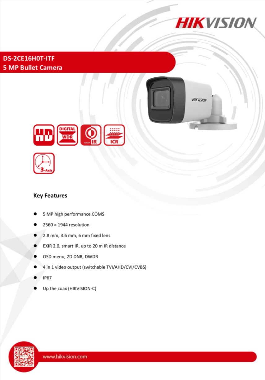 HIK HIKVISION 5MP 3K 1920P HD Outdoor IR INFRARED Bullet TVI 2.8MM 3 ...