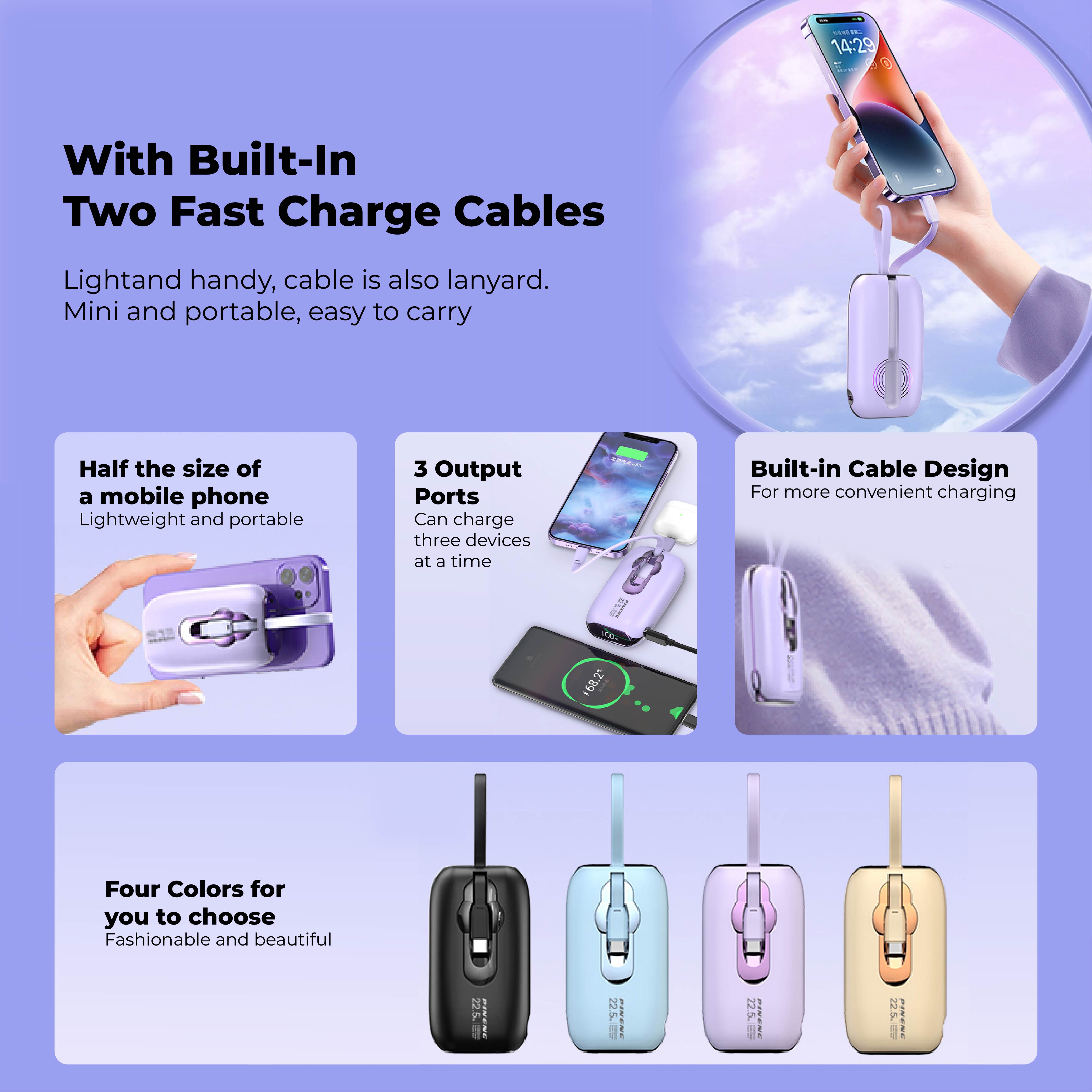 [NEW] Pineng PN-876PD 22.5W 10000mAh Fast Charge Portable Power Bank w ...