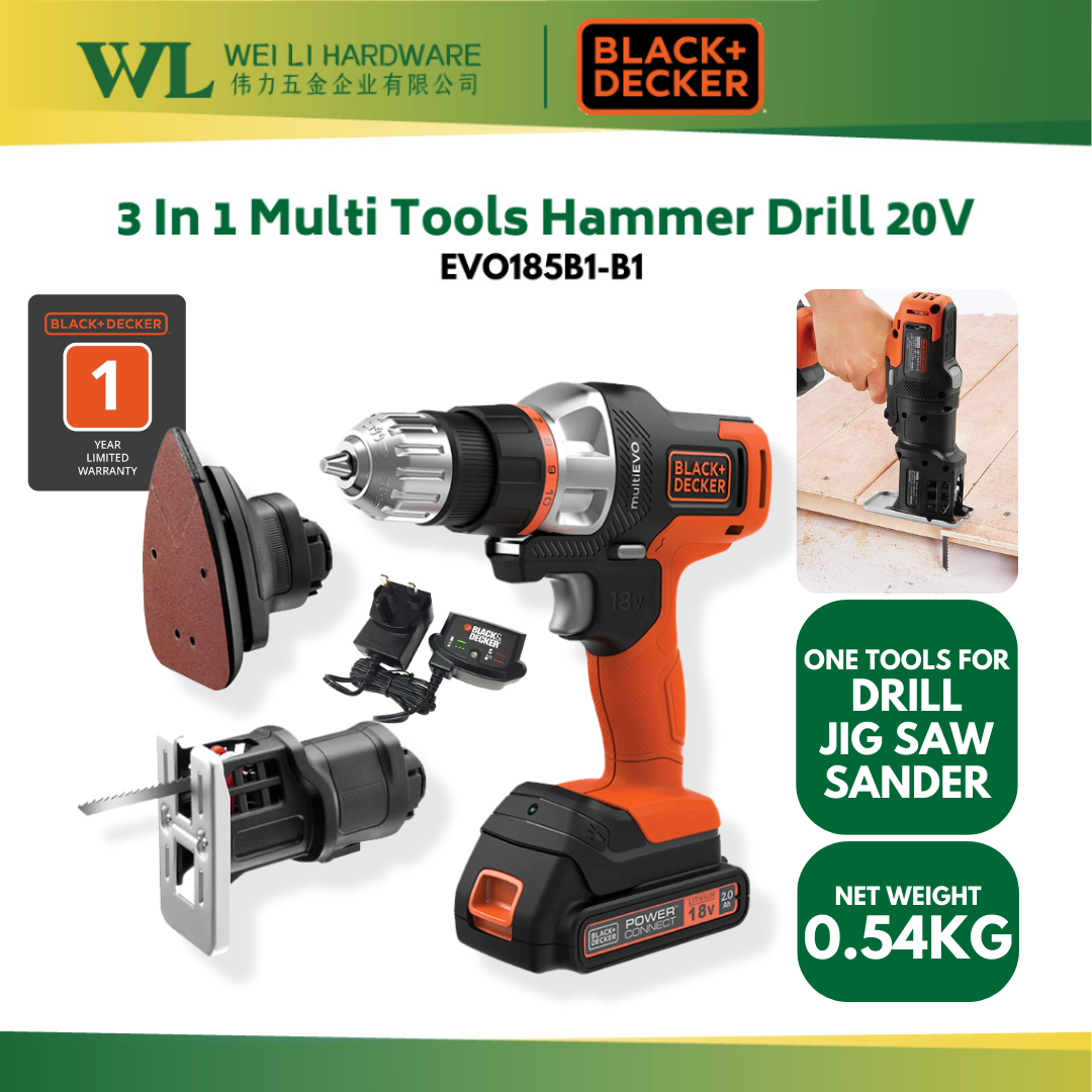 BLACK & DECKER Original EVO185B1-B1 Cordless Multi Evo Tools with Drill, Jig Saw, Sander Adapter ...