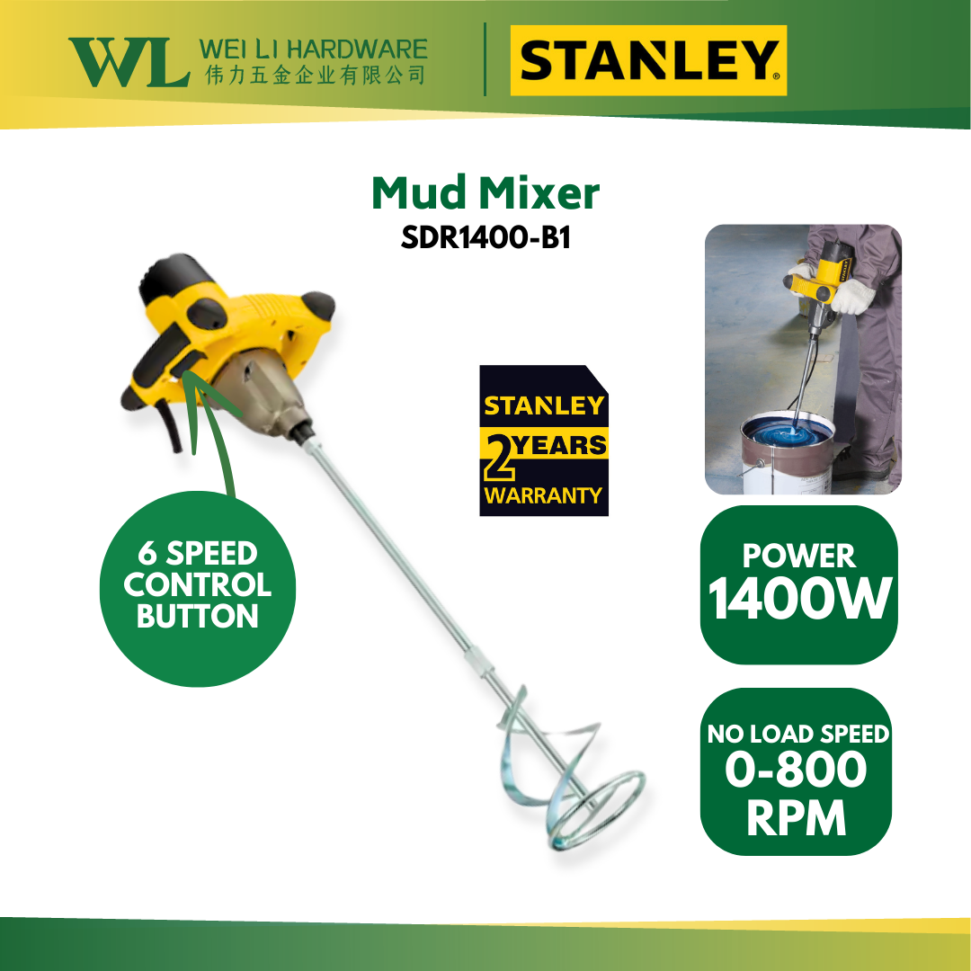 STANLEY Original SDR1400-B1 Corded Mud Mixer 1400W Heavy Duty (2Year ...
