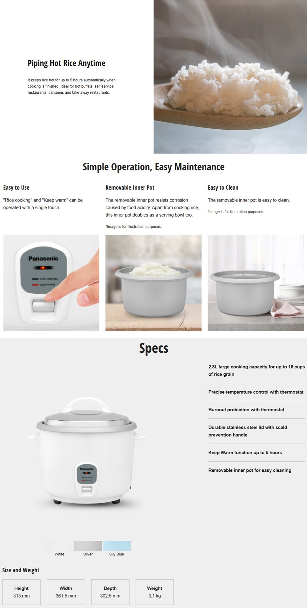 Panasonic SR-E28 (Random Colours) 2.8L Conventional Rice Cooker | ESH ...