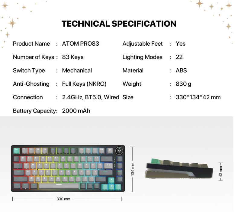 FANTECH MK913 ATOM PRO83 WIRELESS GAMING MECHANICAL KEYBOARD - STELLAR ...