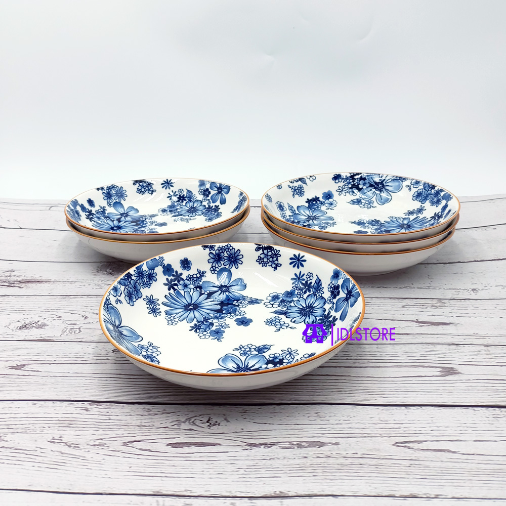 6 Pcs 20 cm Fine Porcelain Decorated Curry Plate Pinggan Mangkuk Bunga ...