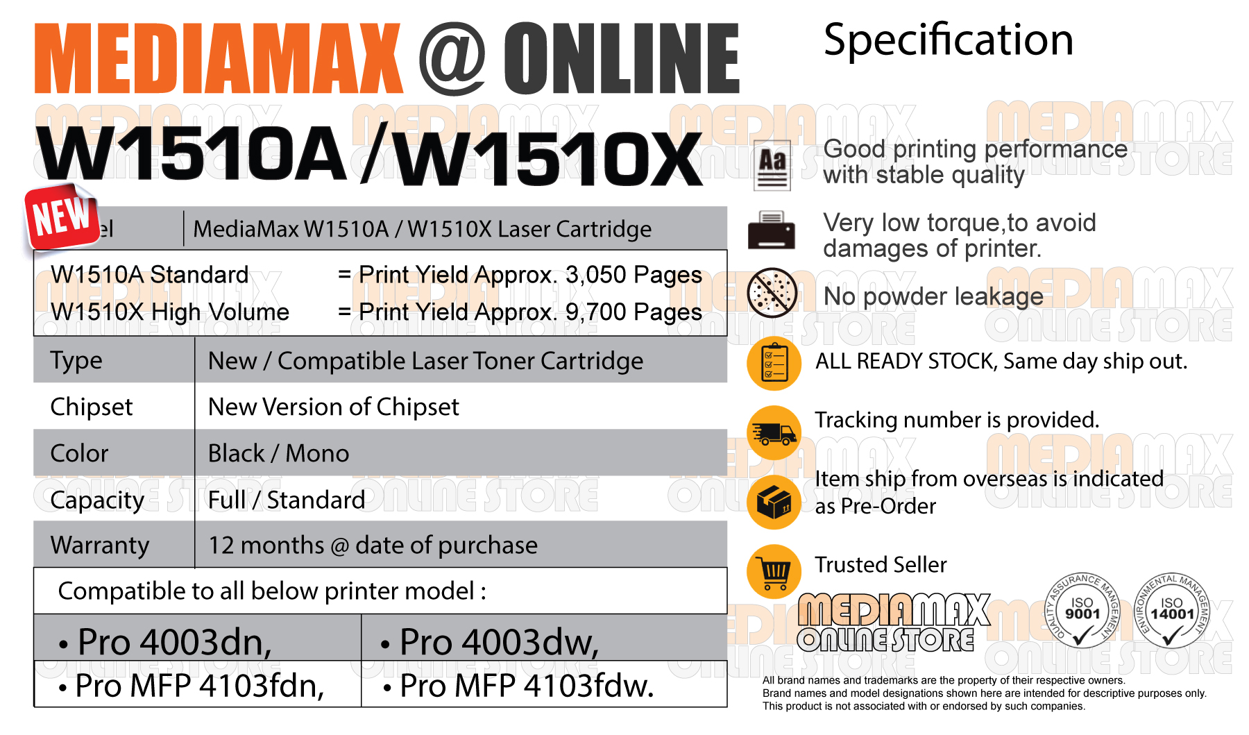 Compatible To Hp 151a Hp151a W1510a Laserjet Pro M4003dn M4003dw 4003dn 4300dw Pro Mfp 4103fdn
