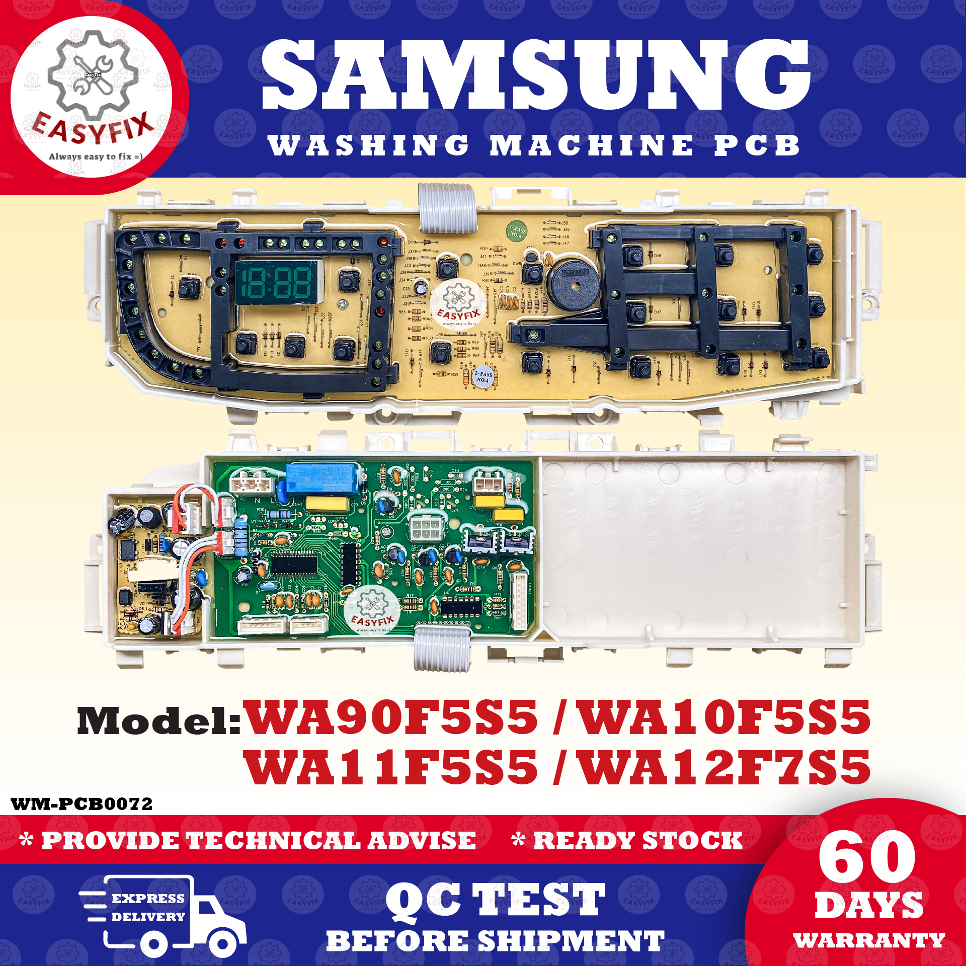 WA90F5S5 / WA10F5S5 / WA11F5S5 / WA12F7S5 SAMSUNG WASHING MACHINE PCB ...