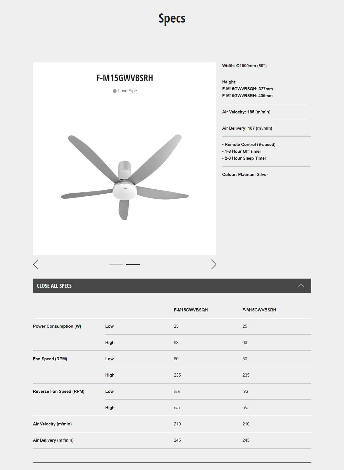 Panasonic F-M15GWVBSRH Ceiling Fan Yuragi Function LED Lighting 4 Mode ...