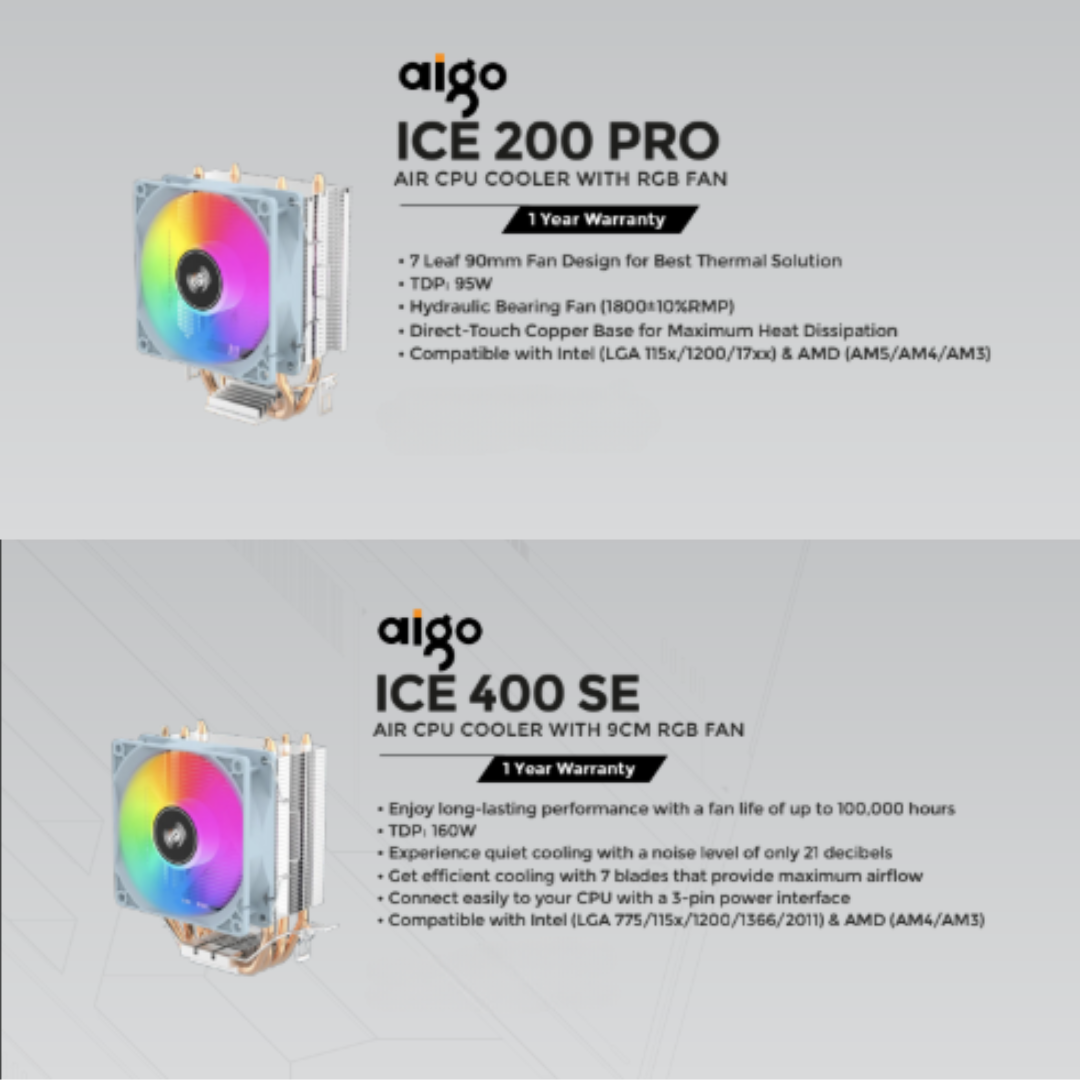 AIGO DARKFLASH ICE 200 PRO / 400 PRO SE CPU AIR COOLER | 7 Leaf 90mm ...