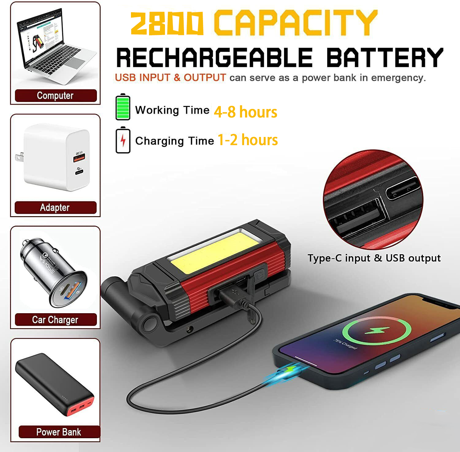 900W LED Light 7mode USB Lampu raya 强光工作灯 portable magnetic camping ...