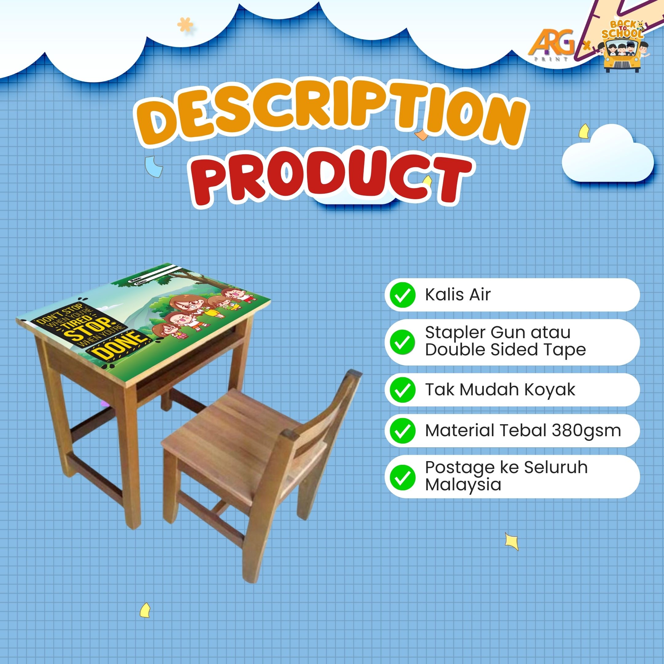 Alas Lapik Meja Murid Sekolah Kelas Set Keceriaan Bilik Darjah Back To ...