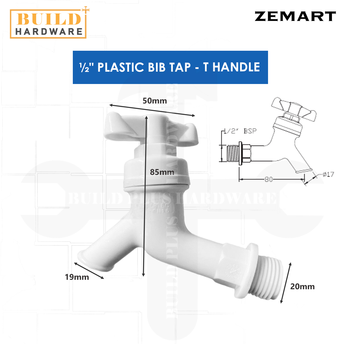ZEMART/BOSS 1/2 inch PVC Bib Tap Stop Cock Socket Stopcock Garden Water ...