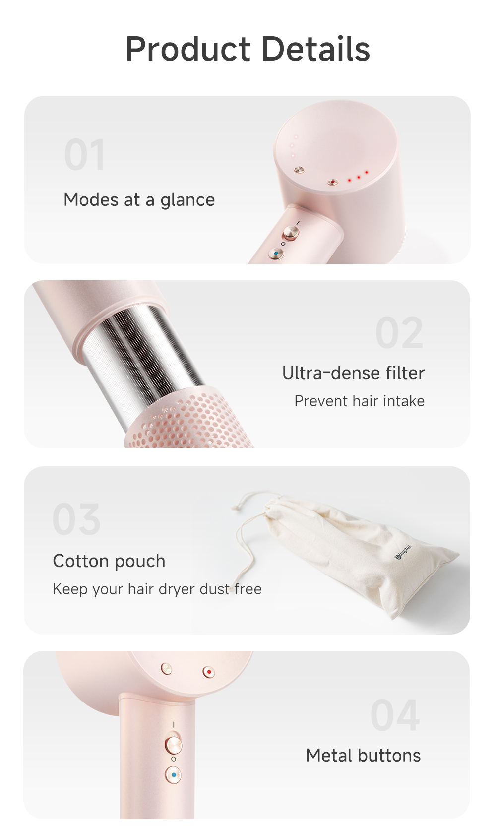 Simplus High Speed Hair Dryer丨64.5M/S丨1600W丨200 Million Negative Ions丨Constant Temperature Hyper ...