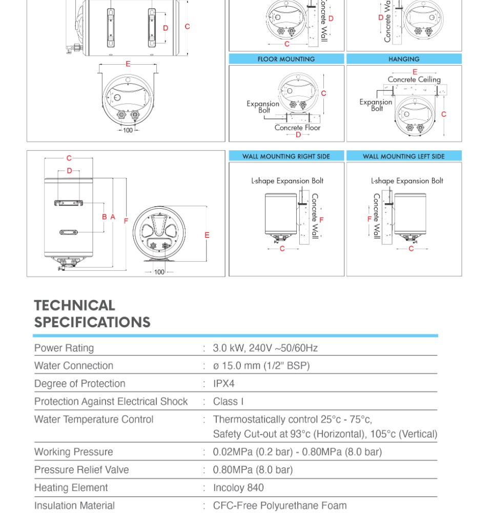 Alpha Horizontal Storage Water Heater Horizon 30L 40L 50L 70L 90L AST30 AST40 AST50 AST70 AST90 ...