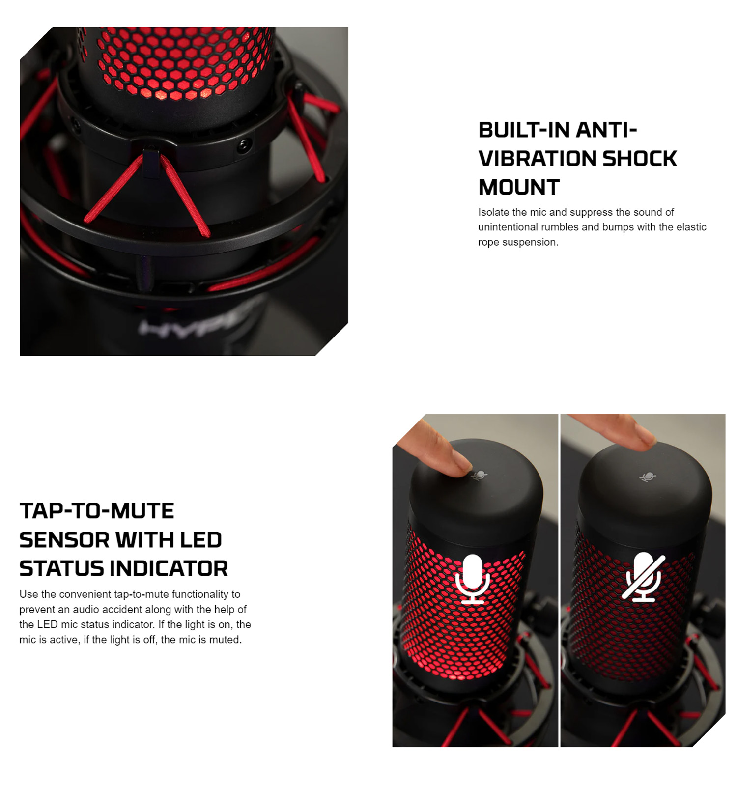 HyperX QuadCast Condender USB Microphone with Built-In Shock Mount, Tap ...