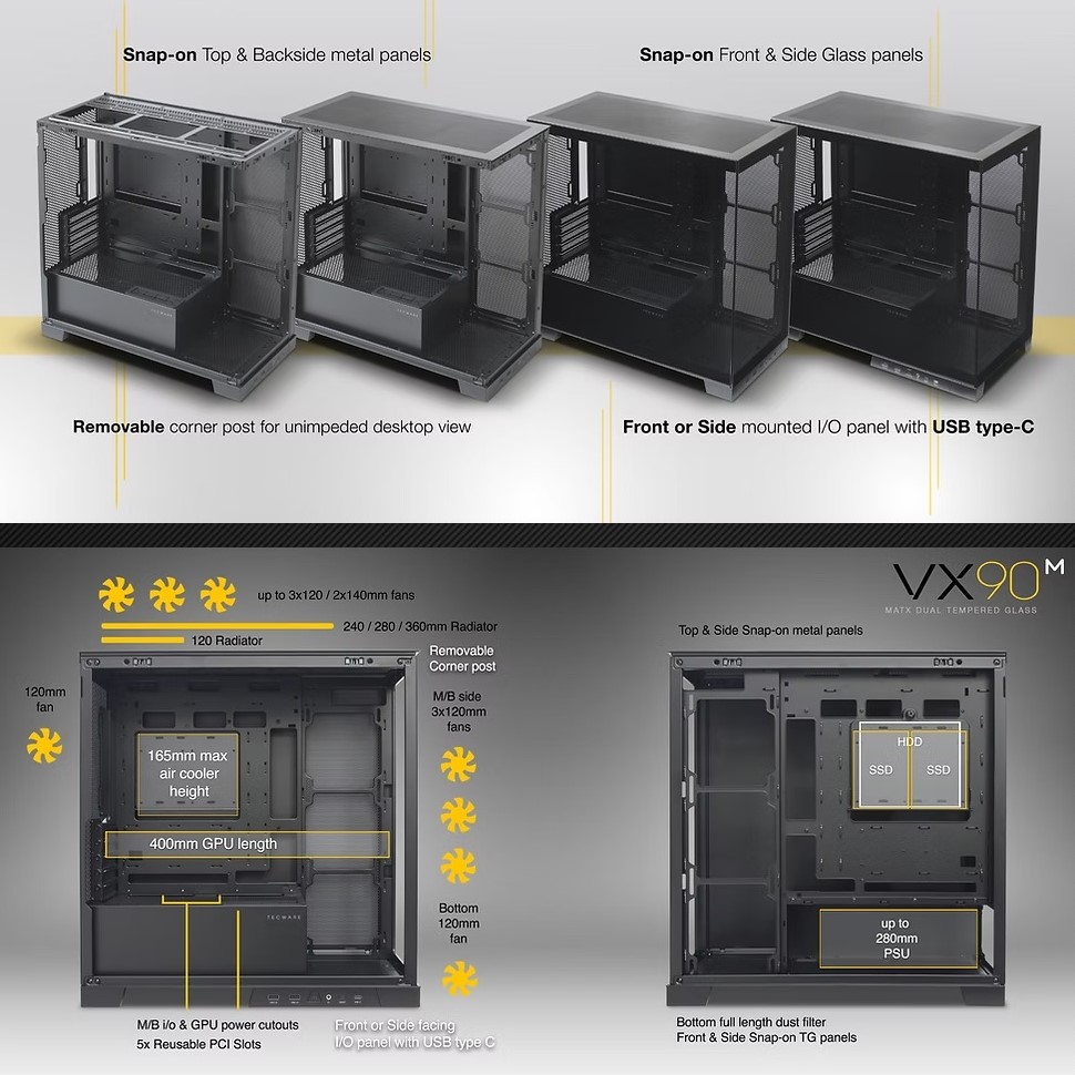 Tecware VX90M mATX Dual Tempered Glass Panoramic PC Case | Shopee Malaysia
