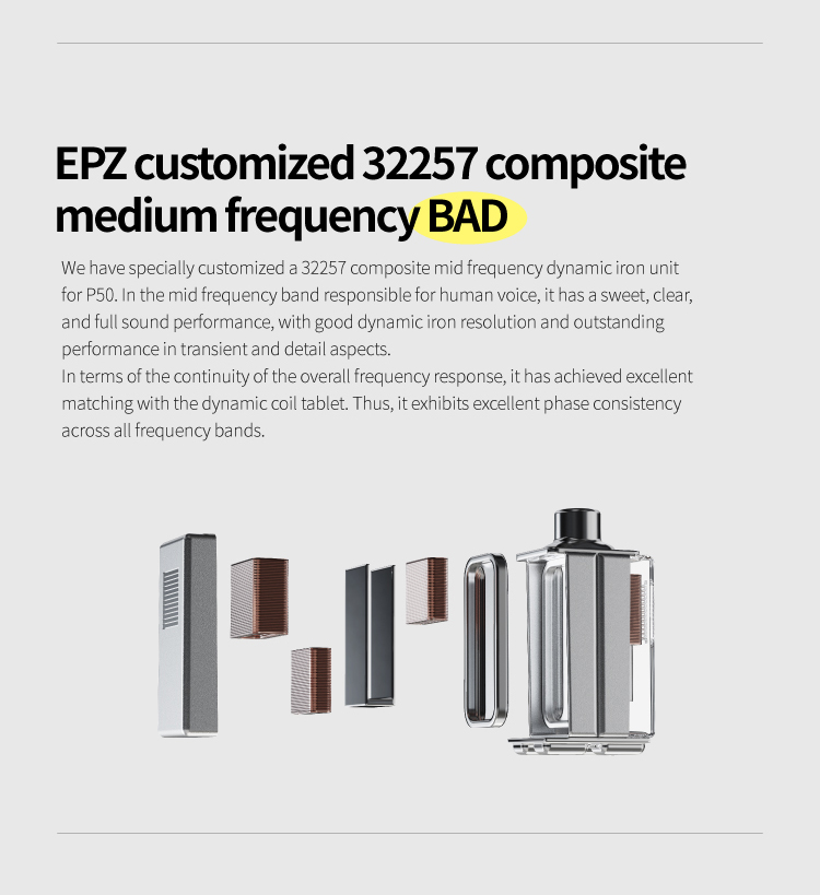 EPZ P50 1DD+2BA+2Planar Hybrid Drivers HiFi IEM 3.5/4.4 L-Shaped Replaceable Plug In Ear ...