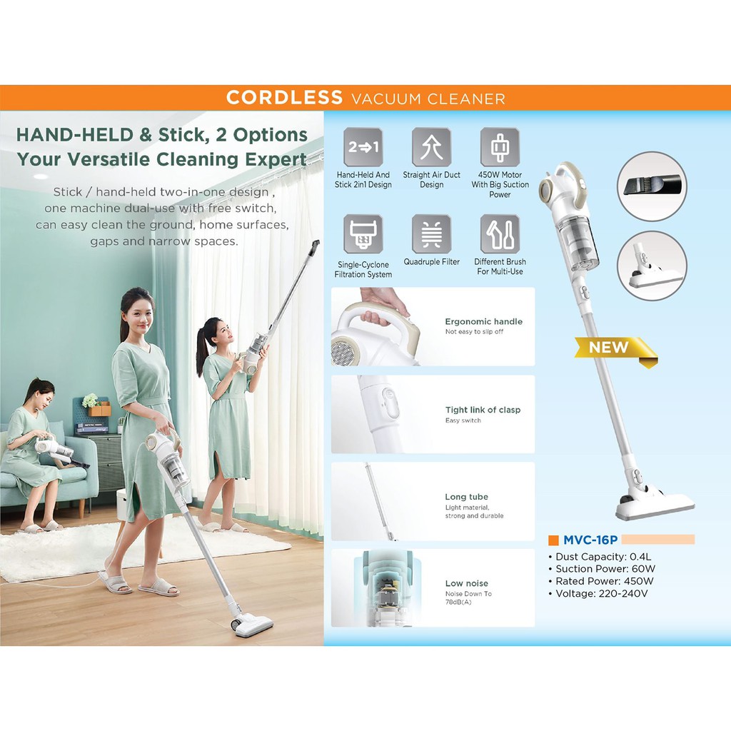 MIDEA Handheld & Stick Vacuum 2 in 1 | MVC-16P-BG | Shopee Malaysia