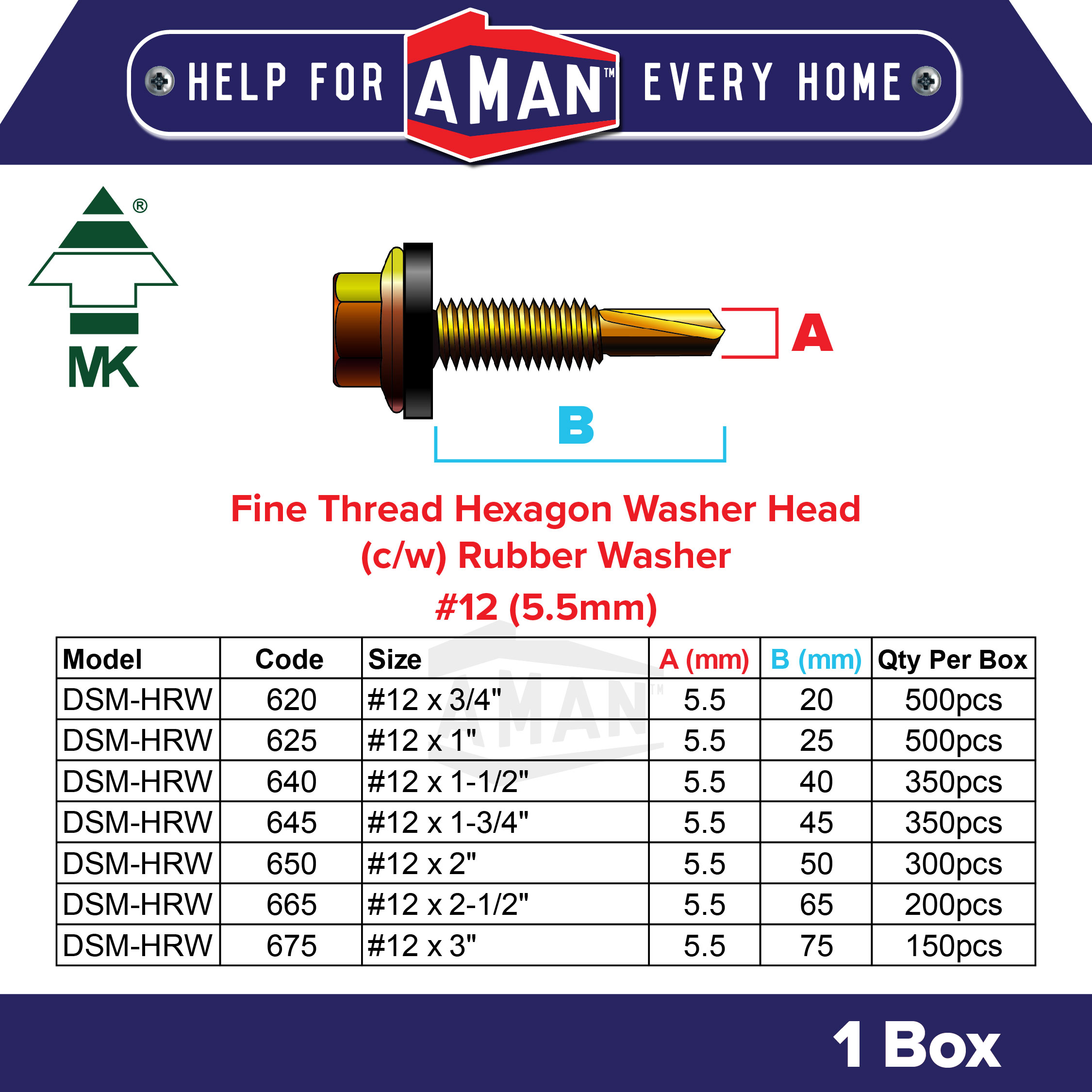 MK Self Drilling Screw Skru Mata Drill Besi With Washer DSM-HRW 620 625 ...