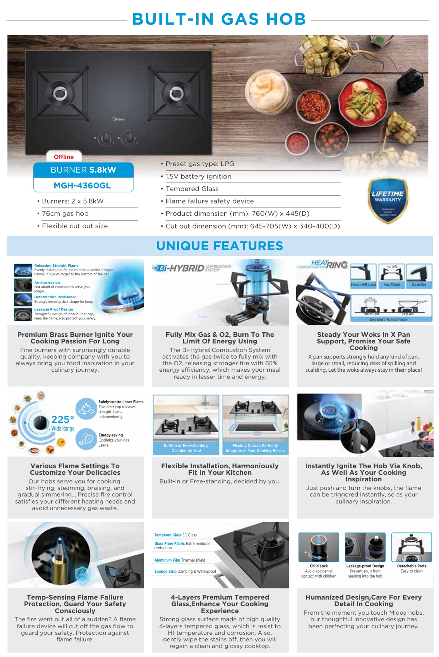 *FREE BATTERY* MIDEA MGH-4360GL Built-in Glass Hob with Safety Device 5 ...