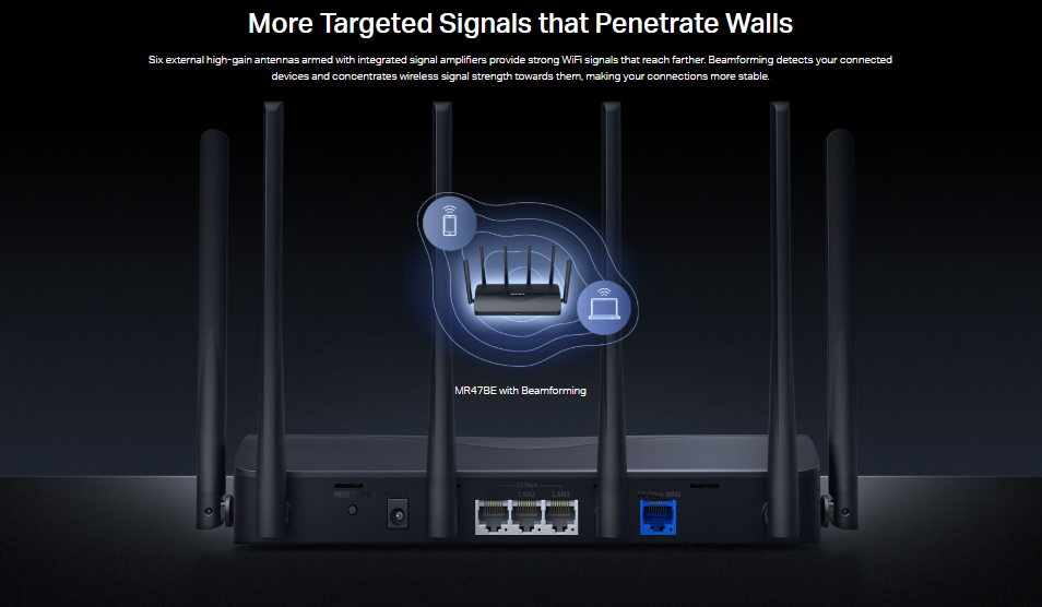 Mercusys Mr47be Be9300 Wi Fi 7 Tri Band Router 6x High Gain Antennas With 2 5g Ports Easymesh