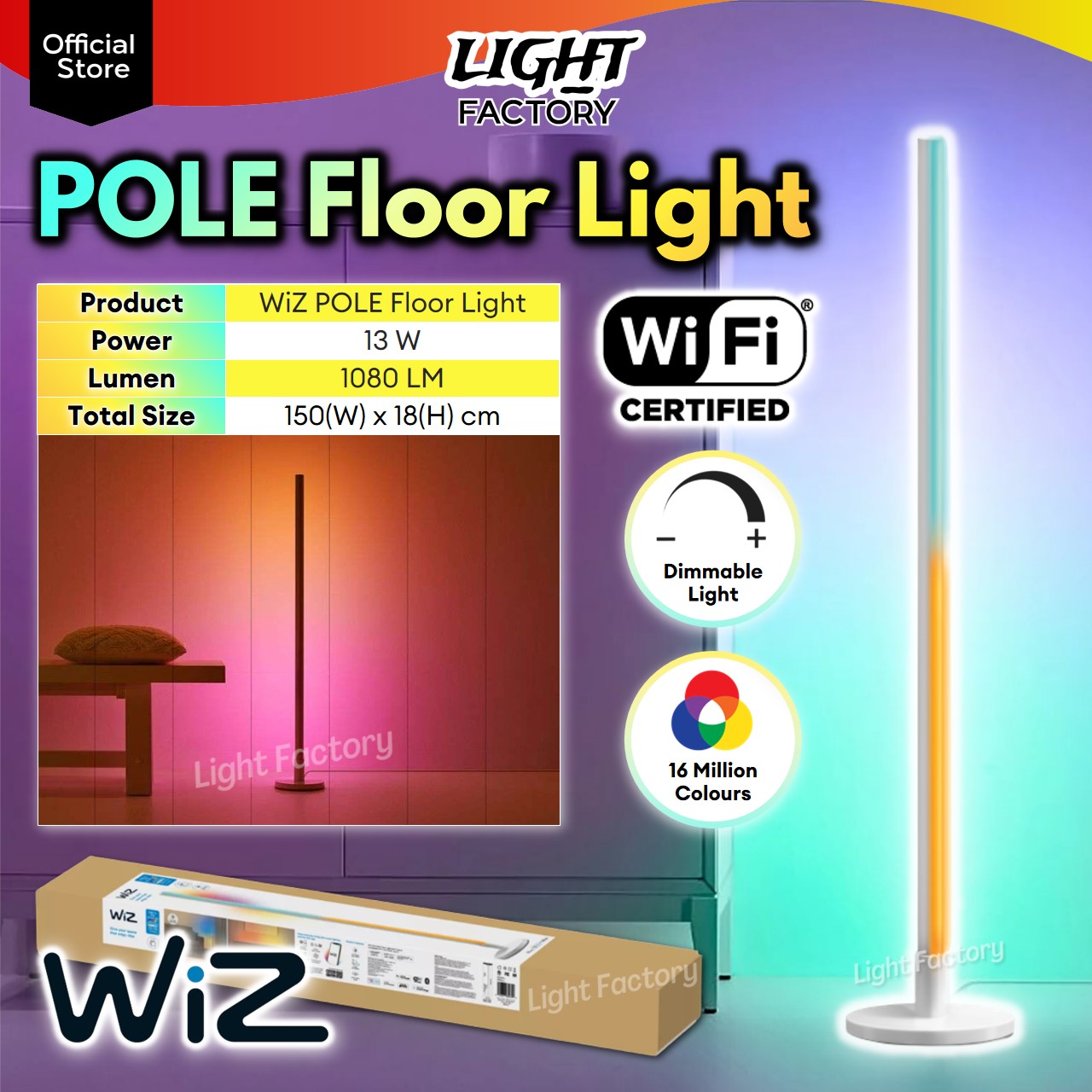 PHILIPS WiZ Pole Floor Light RGB Multicolour + 3 Colour LED Decorative ...