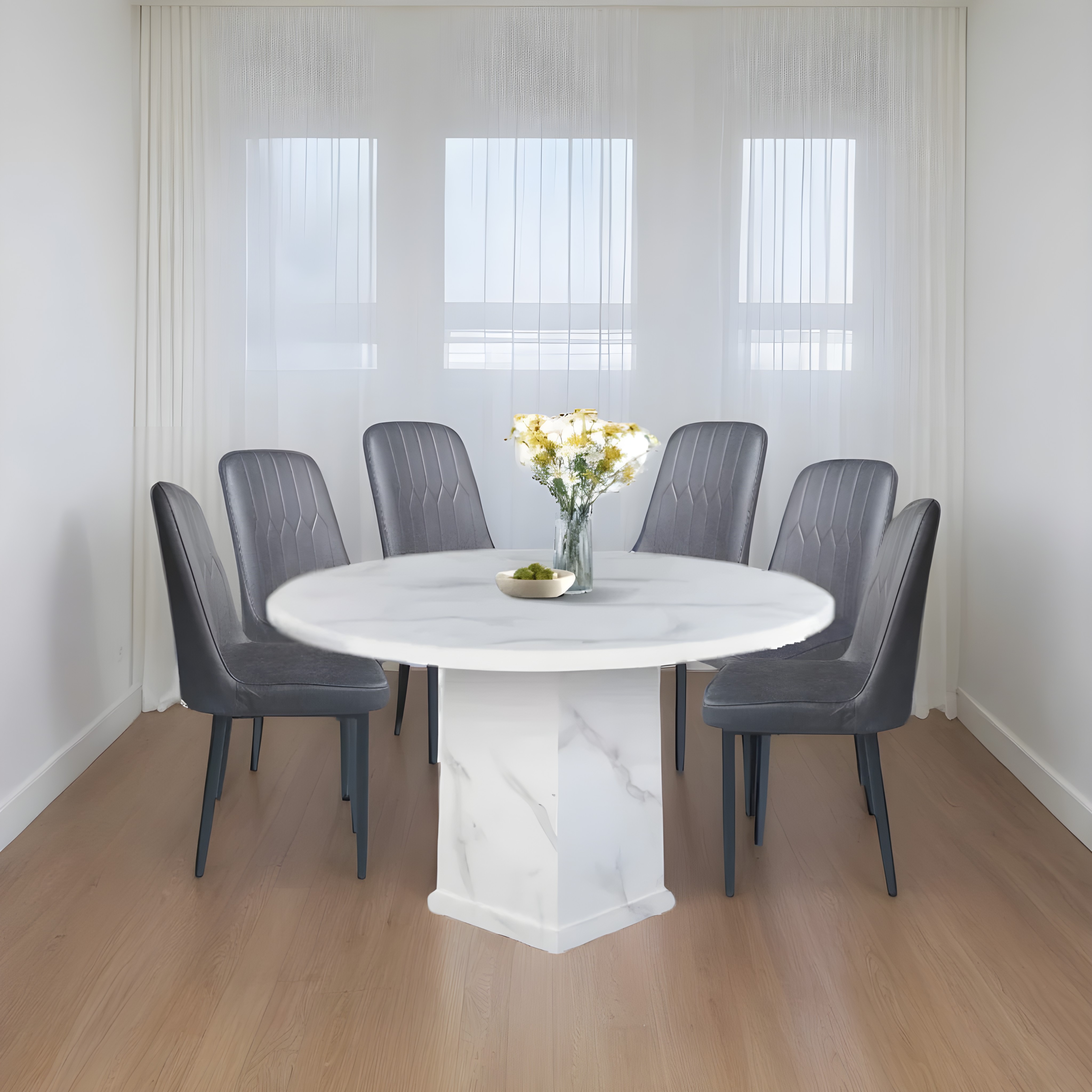 SMASIS PC002 / PC003 / PC100 Round Fully Marble Dining Table Set + 6 Chairs / Meja makan bulat ...