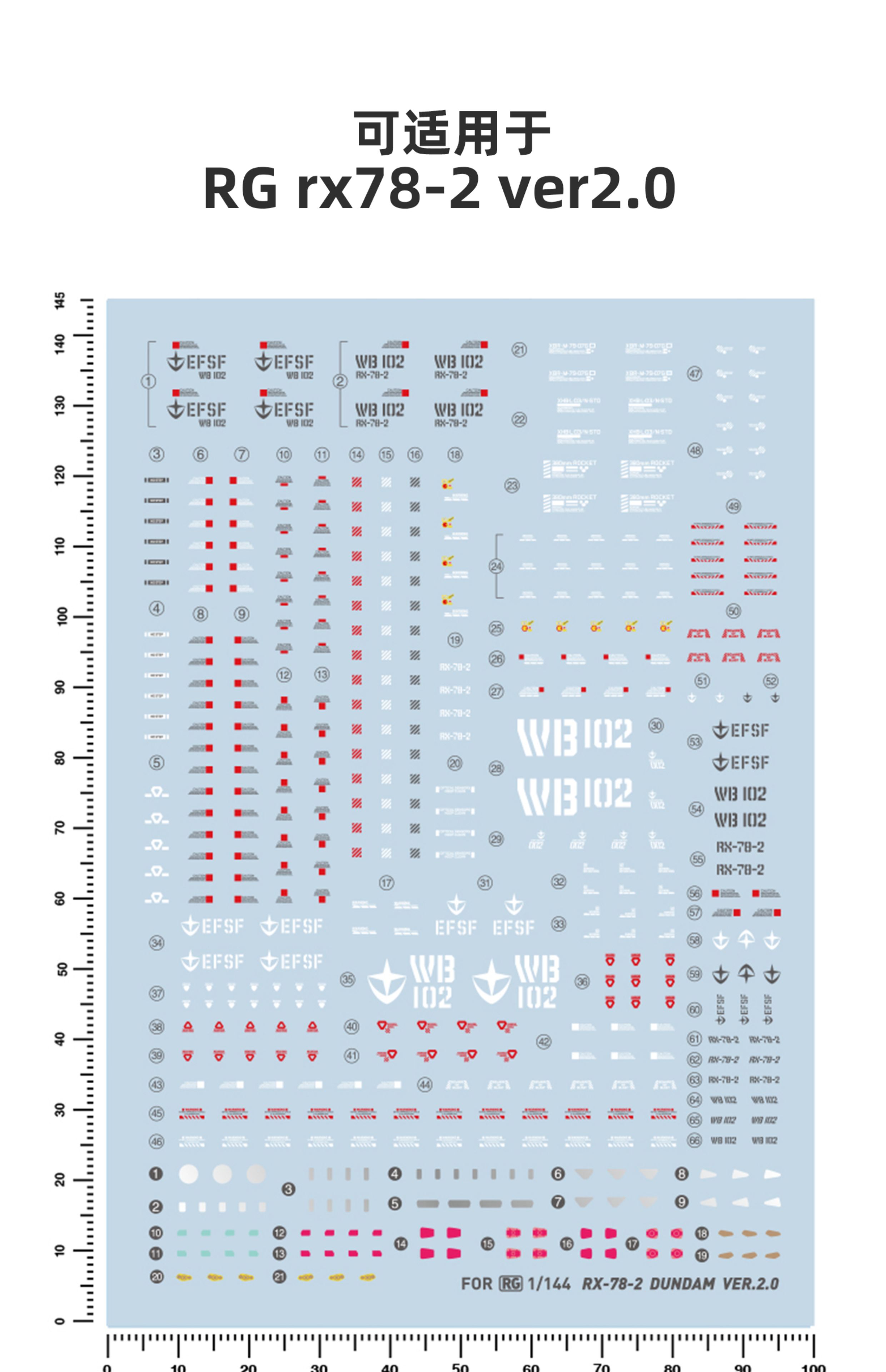 (Artisan's Club) Waterslide Decal - RG 1/144 RX-78-2 2.0 High Precision RX78 RX-78 RX78-2 RGU ...