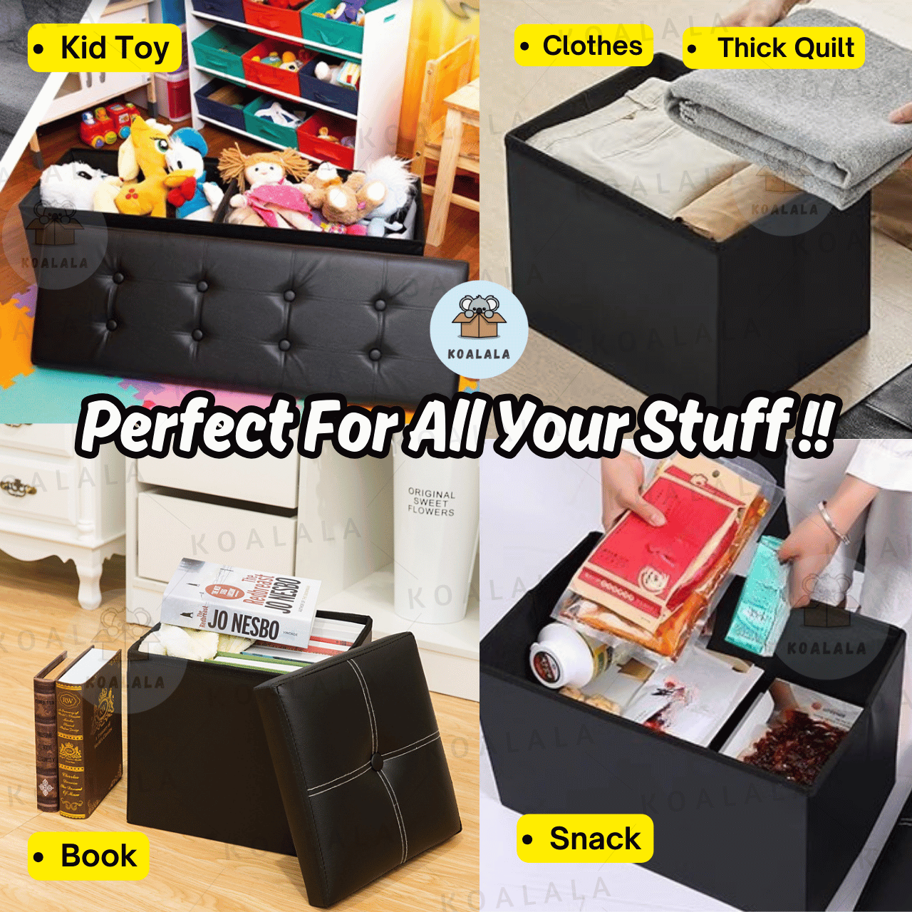 【2 IN 1】110L Foldable Premium PU Leather Large Storage Ottoman Folding ...