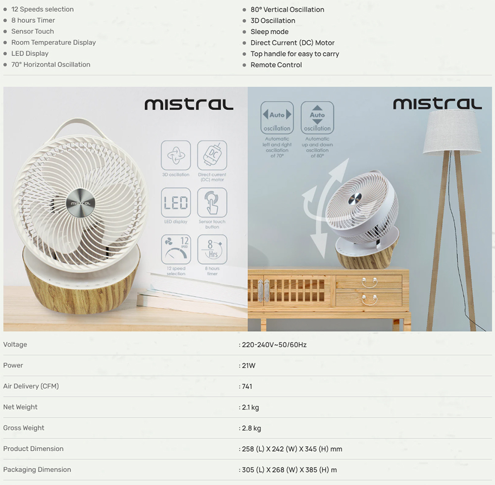 Mistral MHV1010DR 9 Inch Mimica 12 Speed with Remote Control High ...
